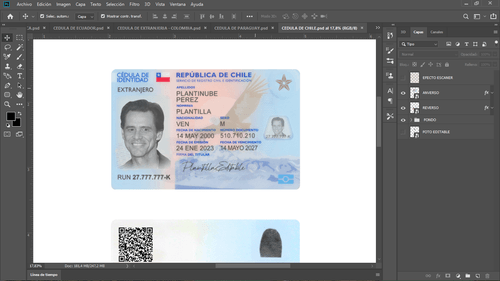CEDULA DE CHILE plantilla editable en Photopea y Photoshop