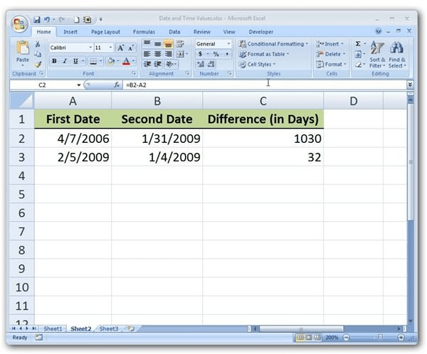 Excel formula subtract from todays date