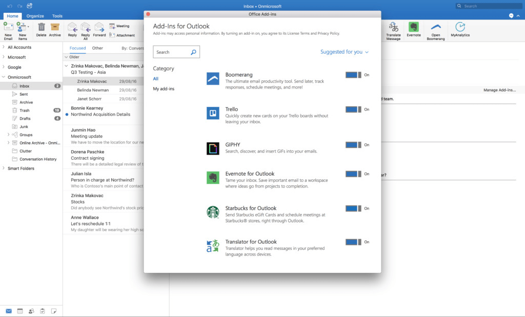 Outlook for mac add-ins