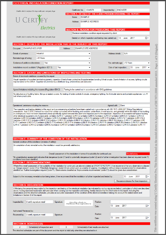 Emergency lighting certificate template