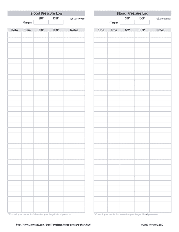 Blood pressure sheet to print