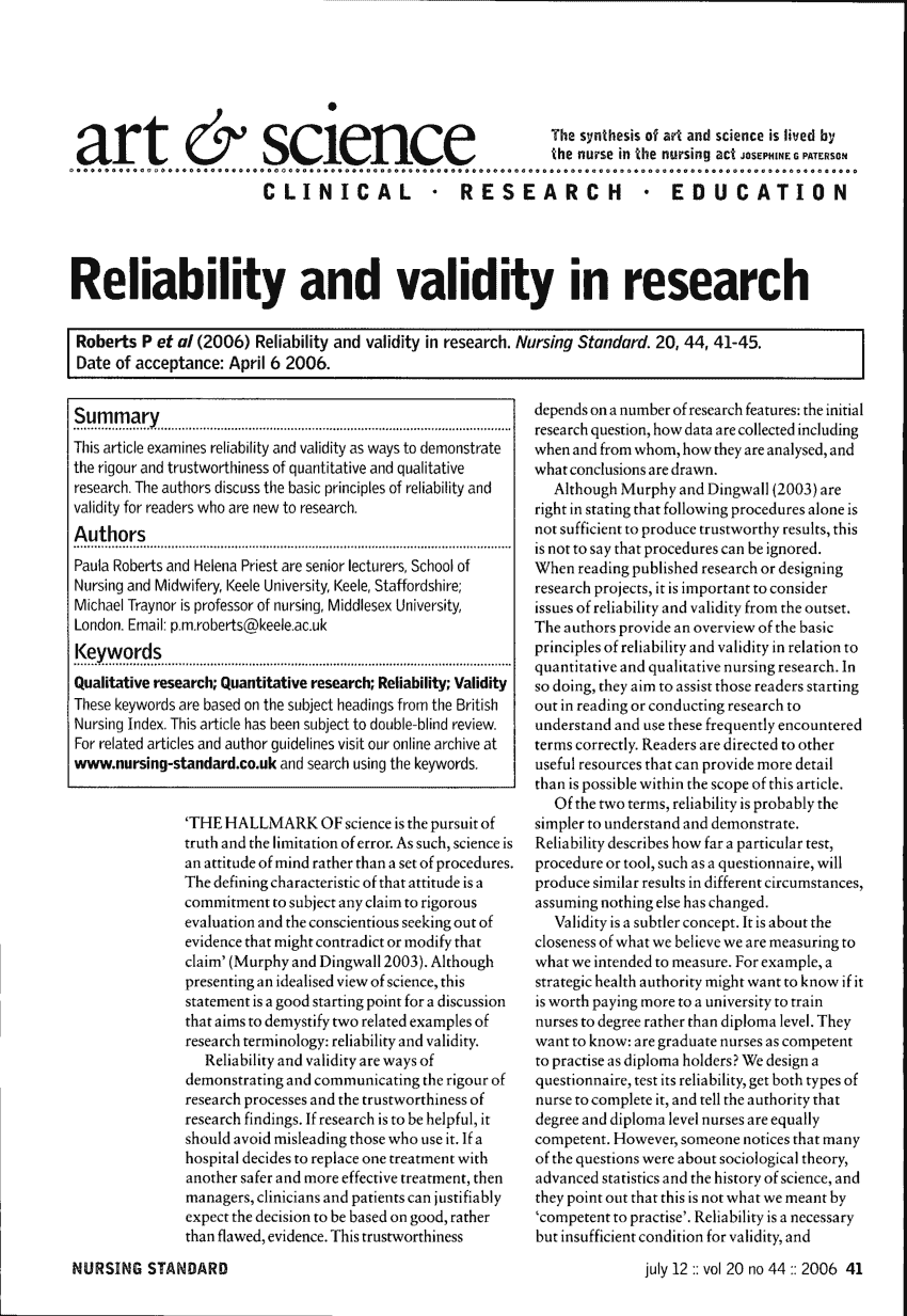 Example of reliability in research