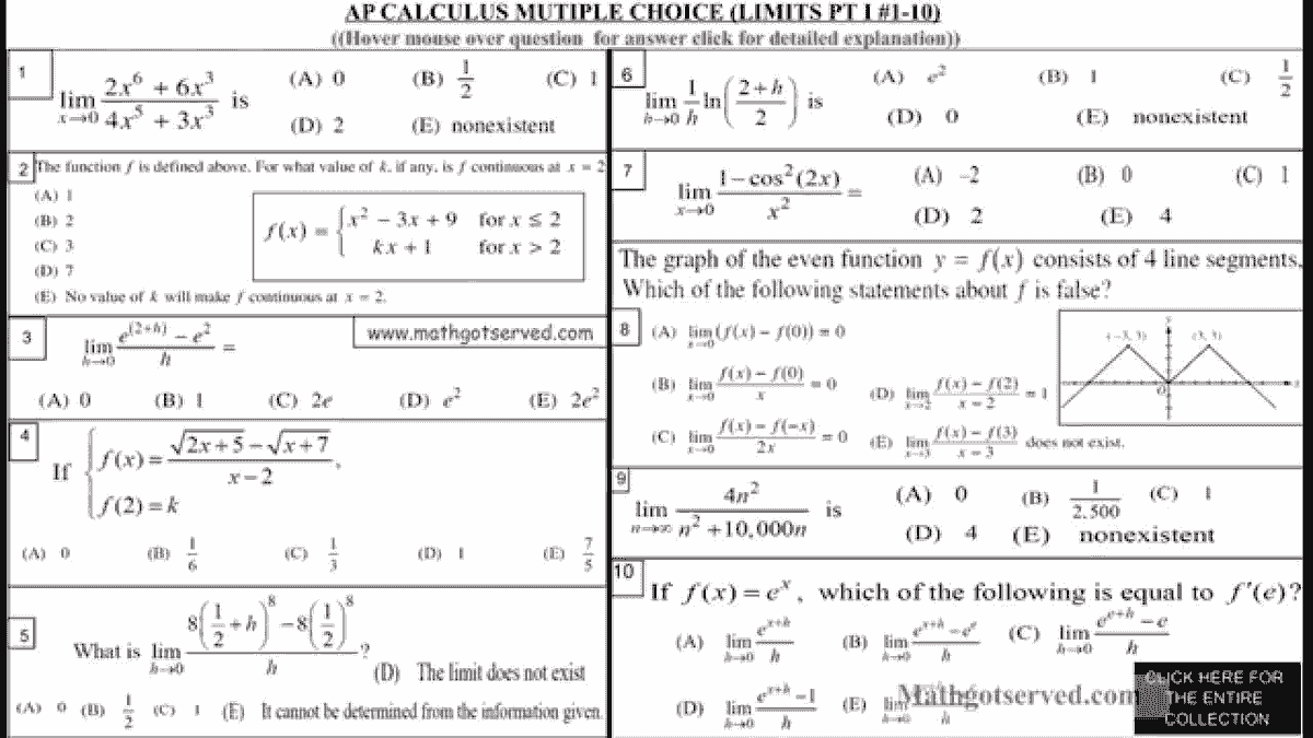 Ap calculus derivative multiple choice questions ab