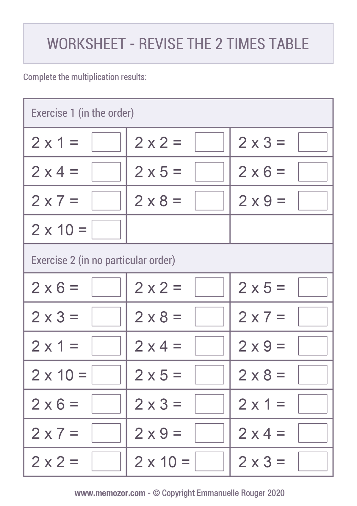 12 times table worksheet printable