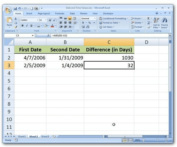 Excel subtract dates formula