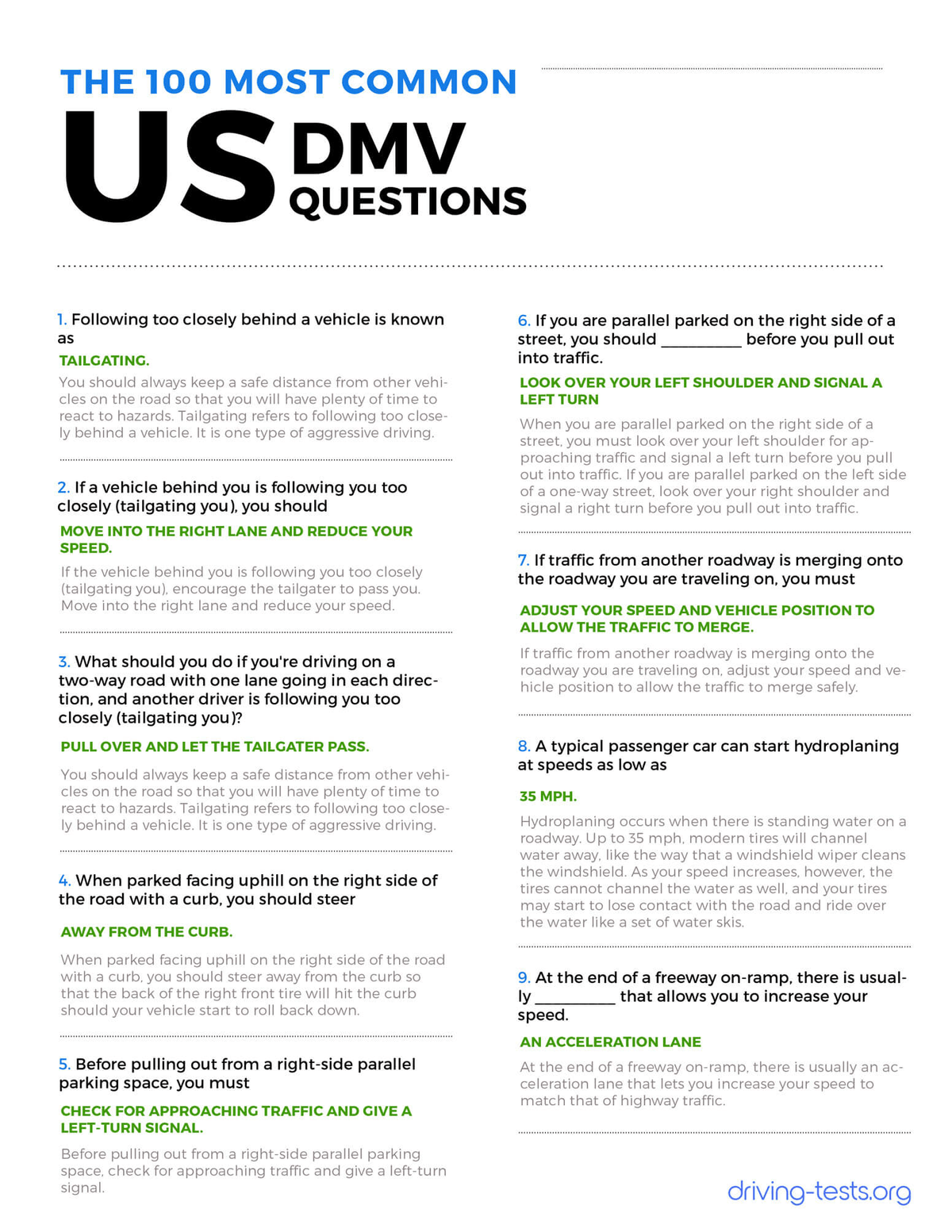 Nj dmv test cheat sheet