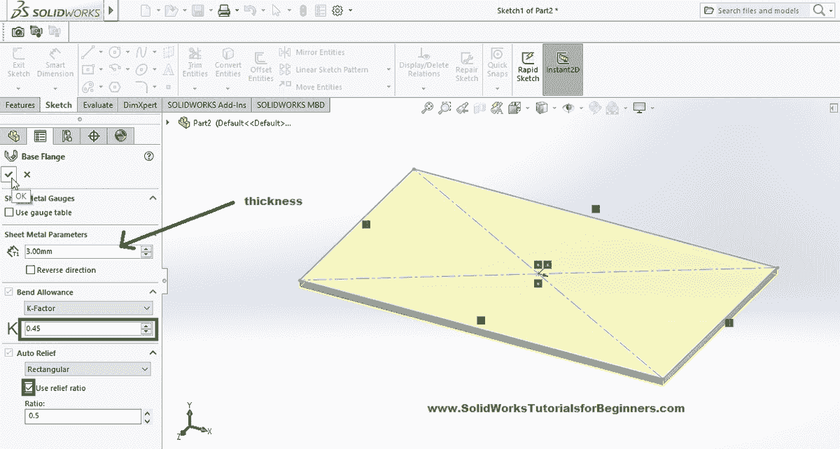 Solidworks sheet metal tutorial cutting through curved