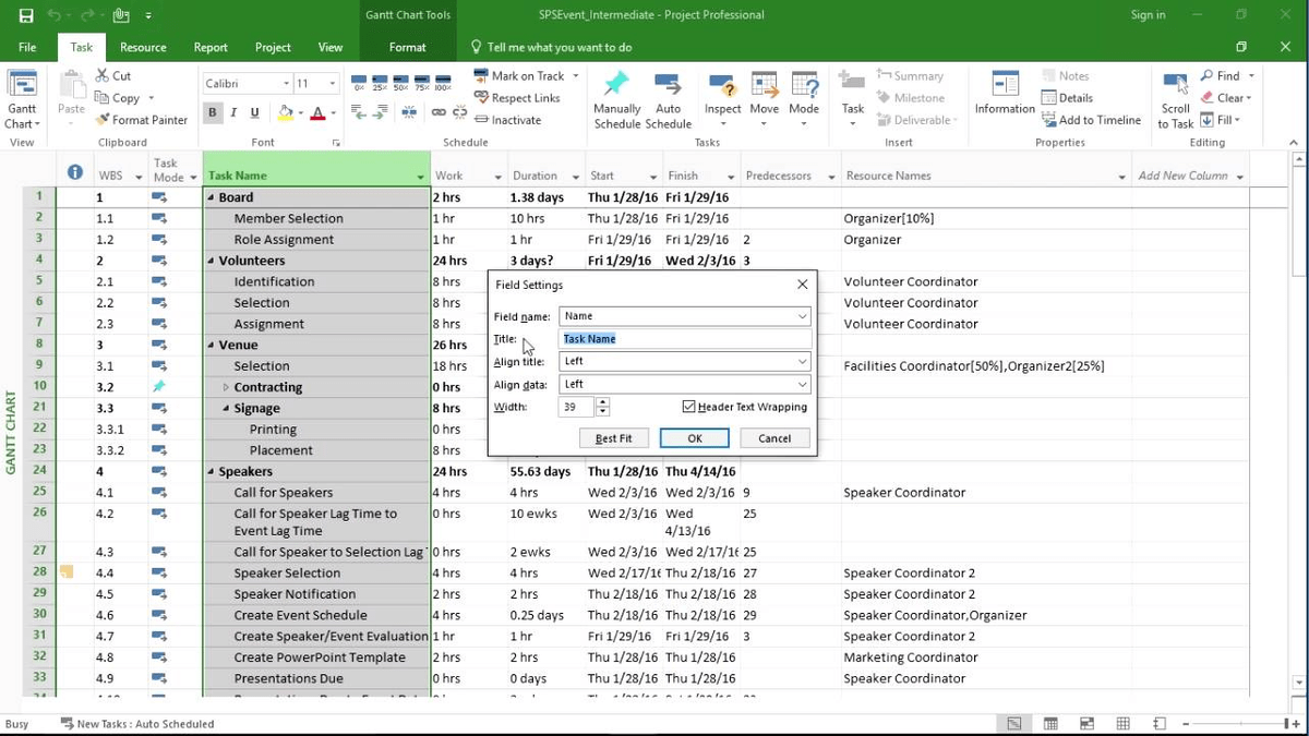 MS Project 2016 change timeline