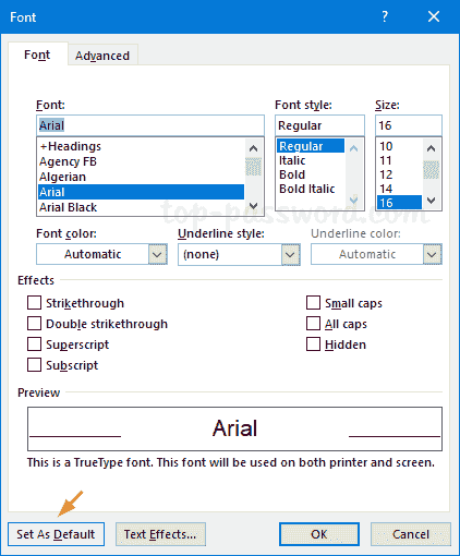 Can i change the default font in word