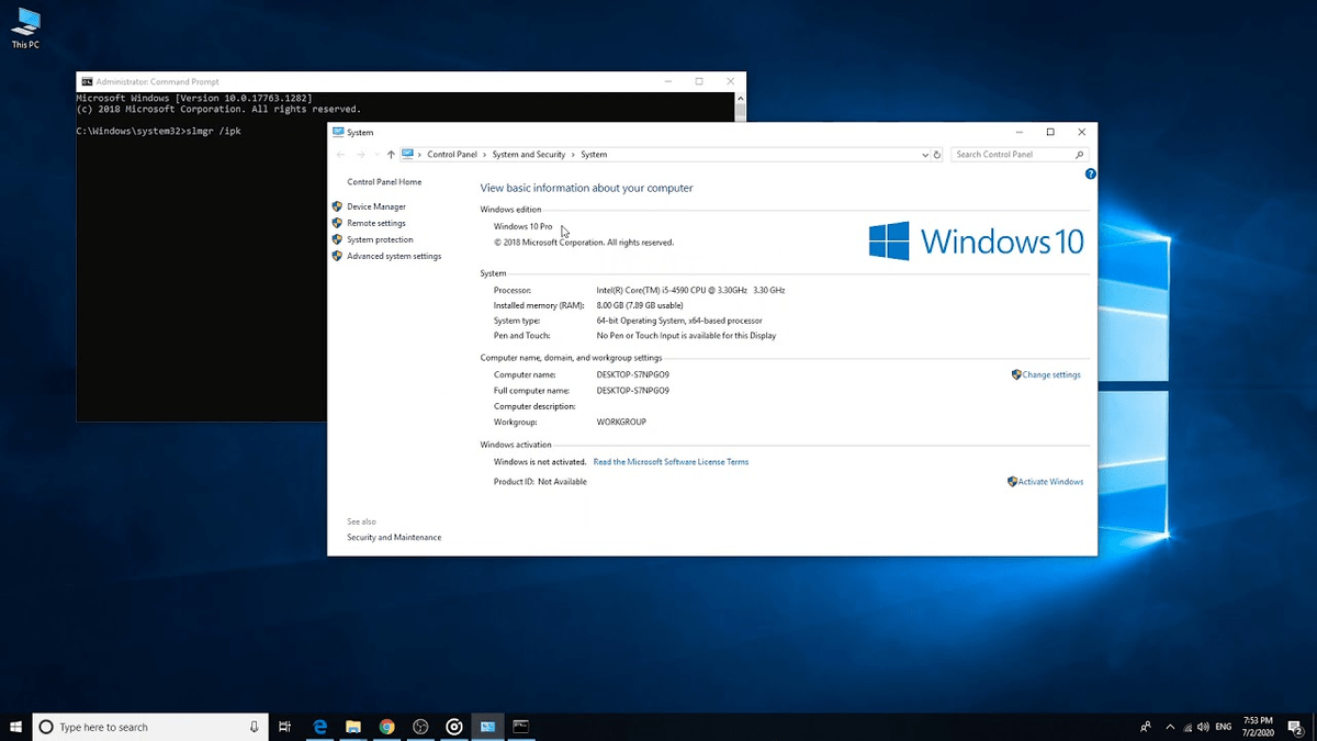 Cmd line to activate windows 10