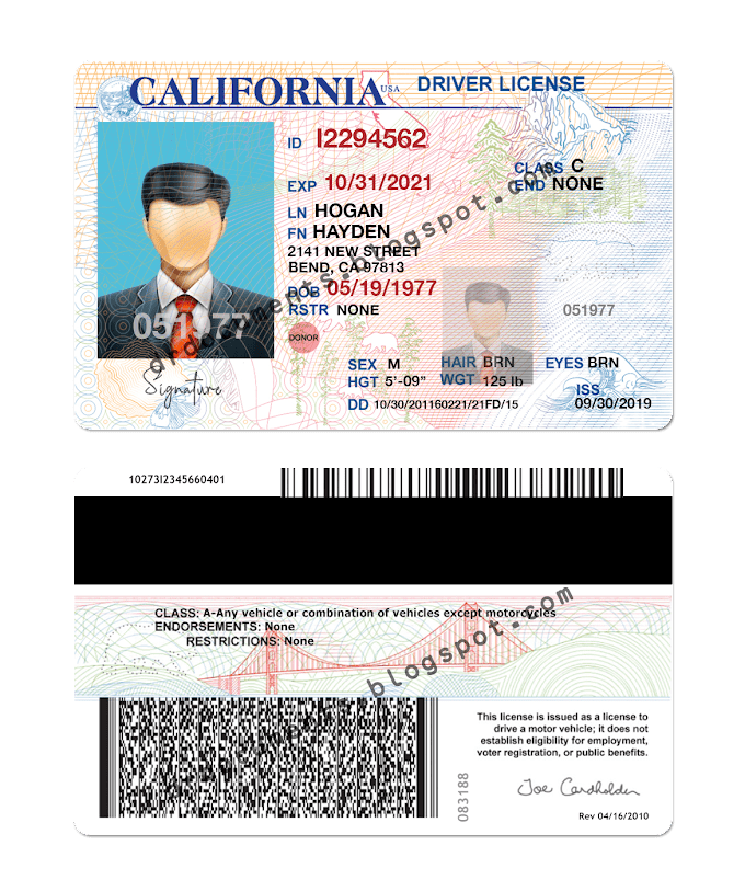 Photo of california driver license back side