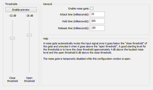Noise gate settings for vocals
