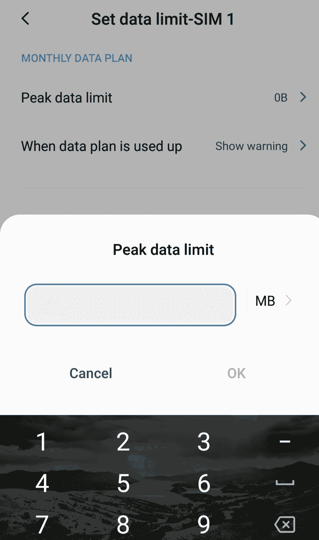 Mobile data limit exceeded notification