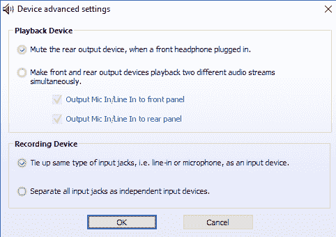 Front audio jack not working windows 10