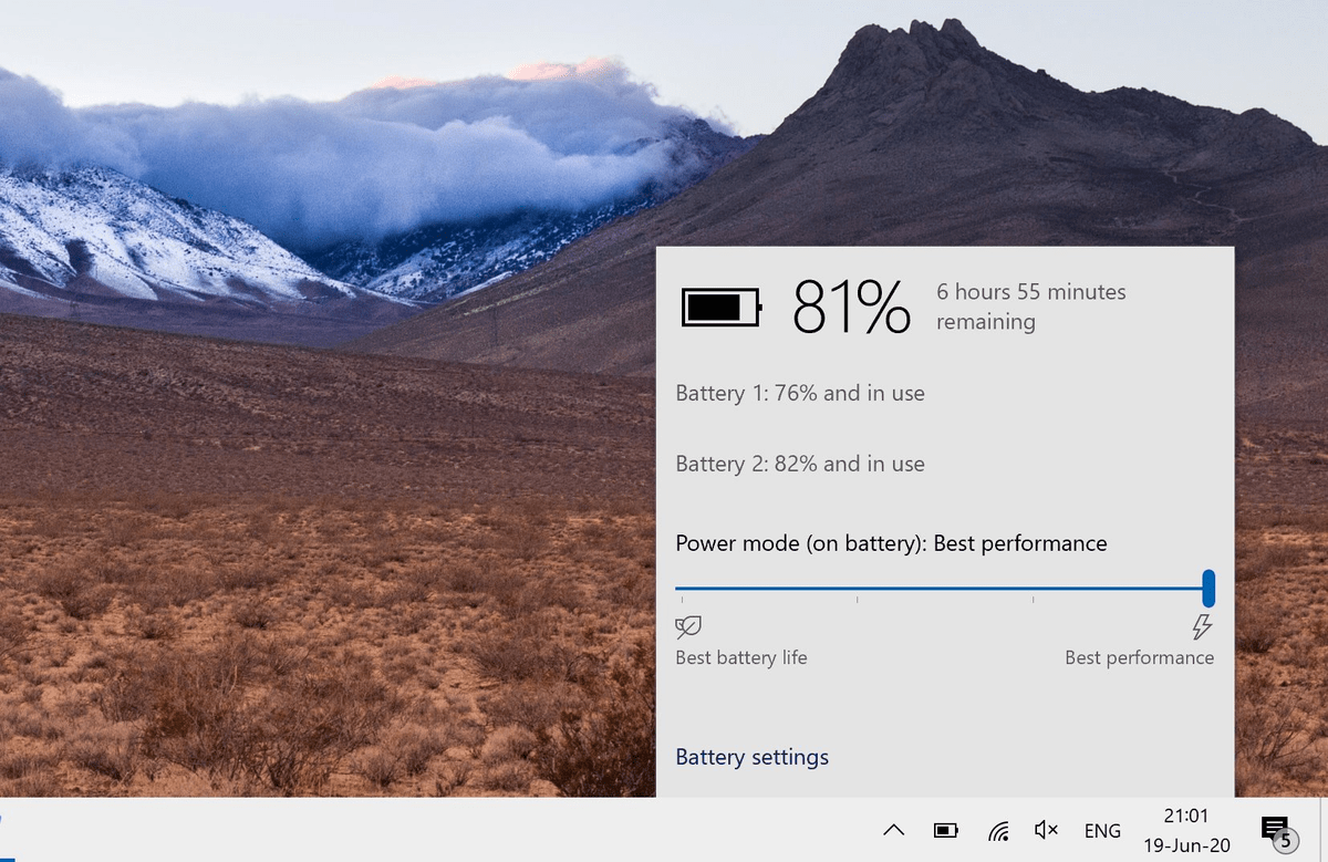 Windows 10 battery time remaining