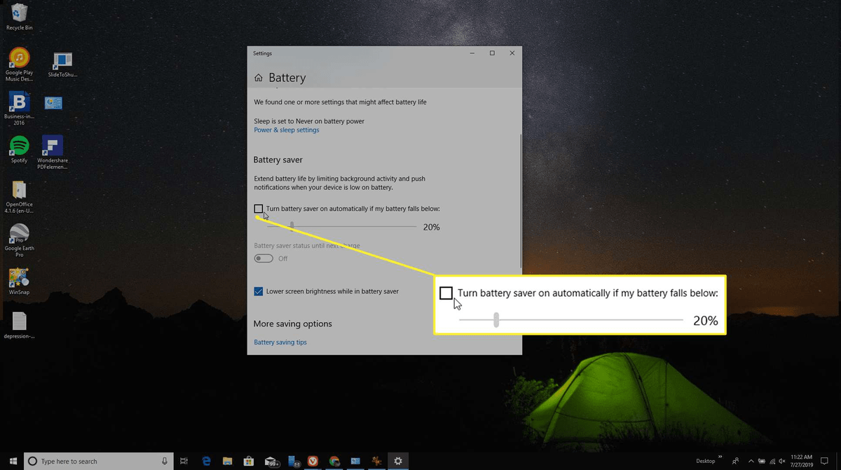 Windows 10 battery saver wont turn off