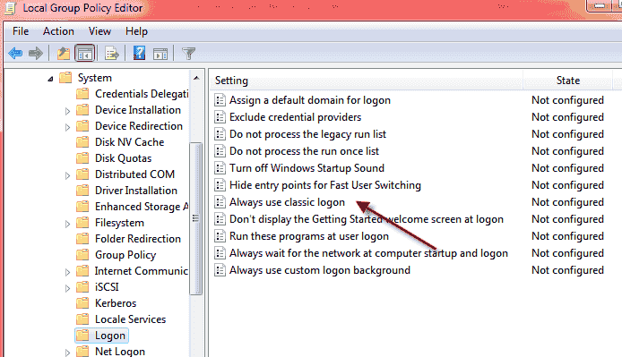Windows 7 classic logon screen