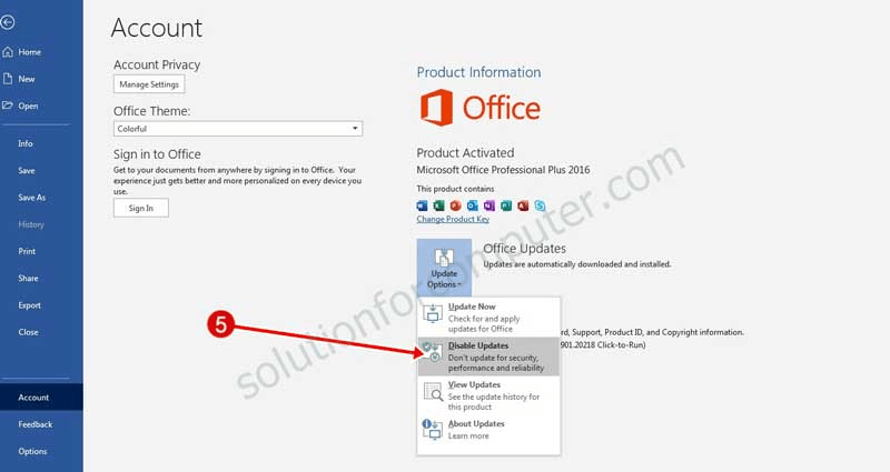 How to turn off microsoft office updates