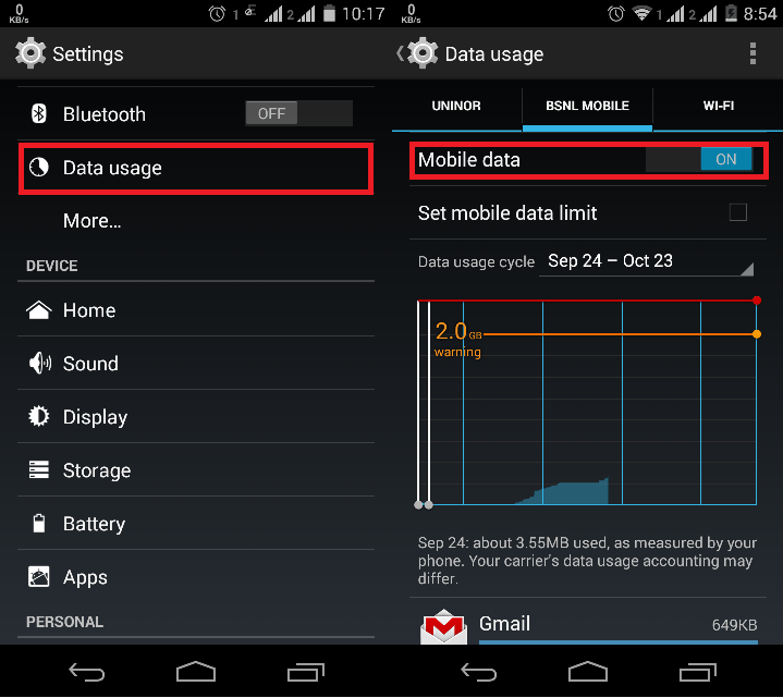How to change wifi data usage cycle