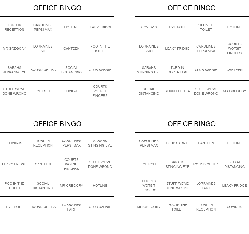 Office bingo games