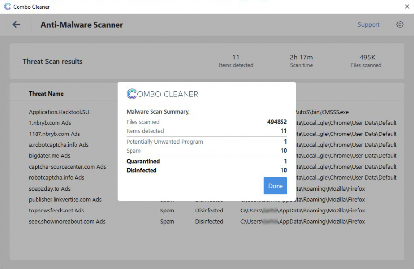 Combo cleaner removing malware without premium