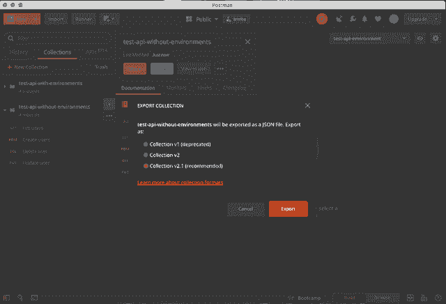 Exporting postman collection