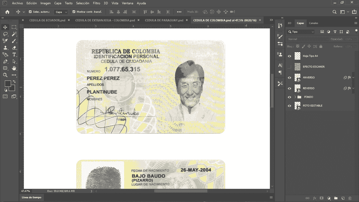 Plantilla De Cedula Colombiana Falsa Editable En Photos