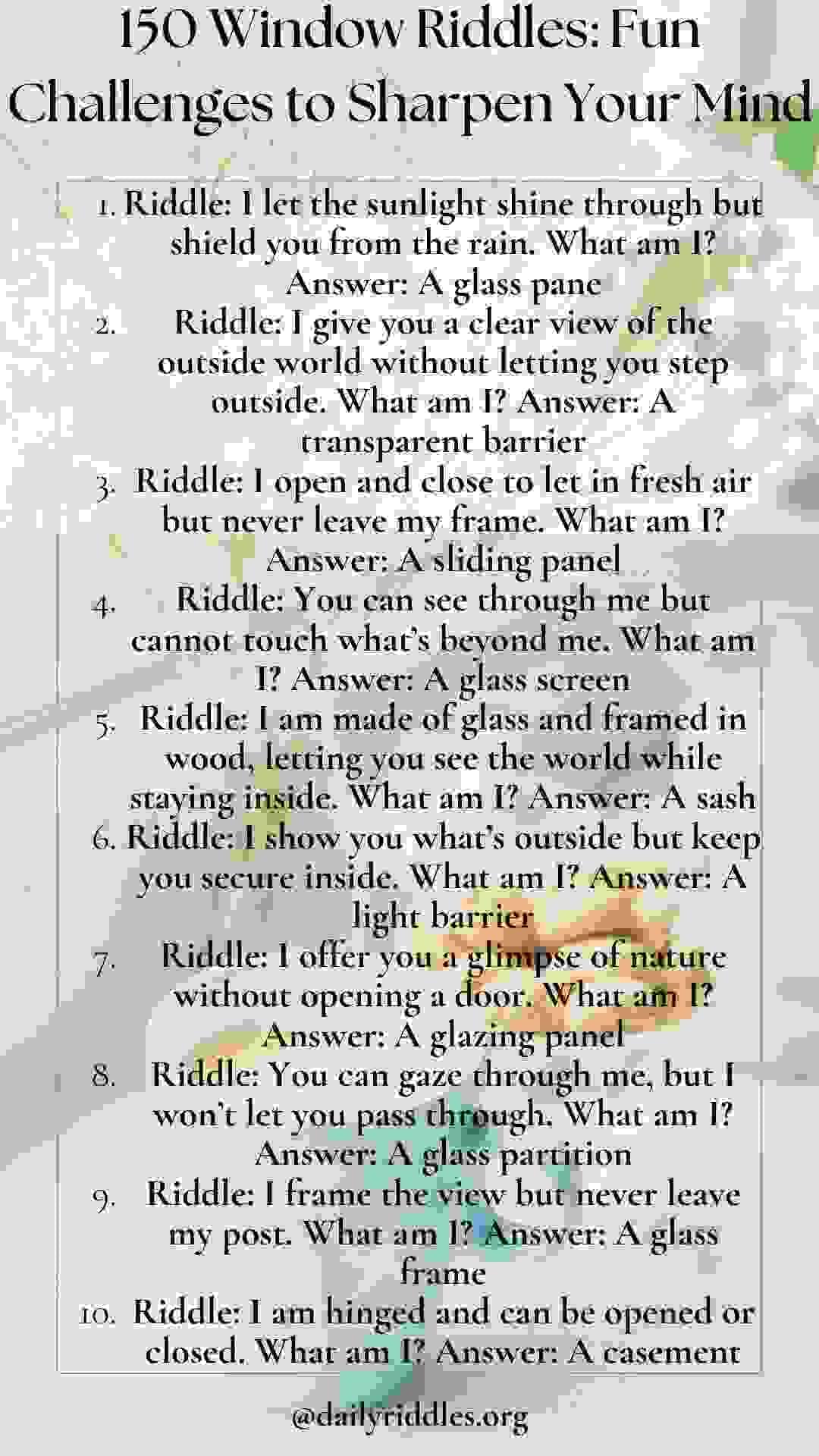 150 WindowRiddles: Fun Challenges to Sharpen Your Mind