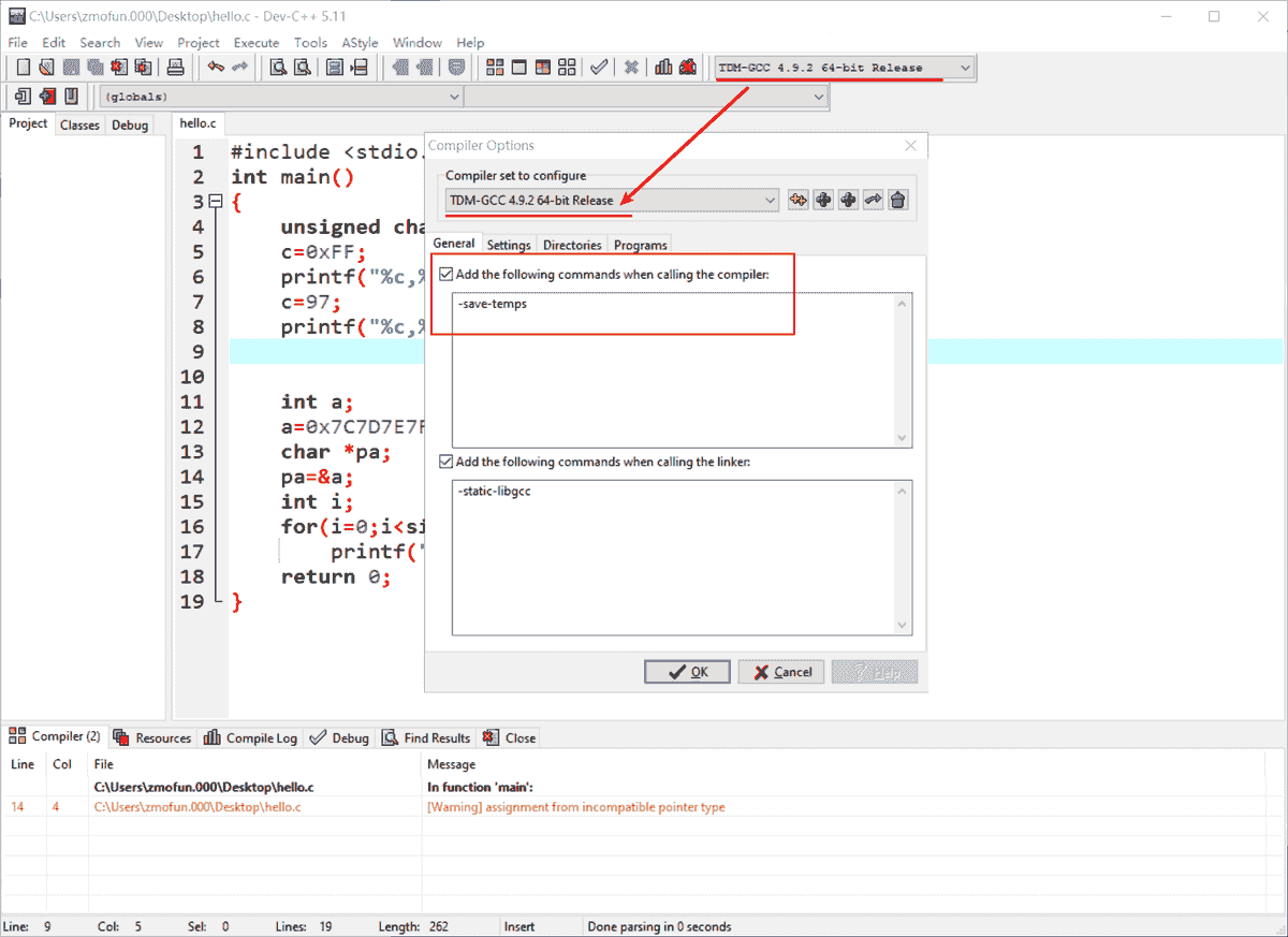 Dev C Compiler Options