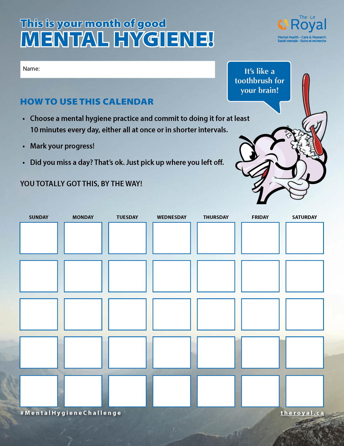 Calendars - The Royal Mental Hygiene Challenge Participant Toolkit
