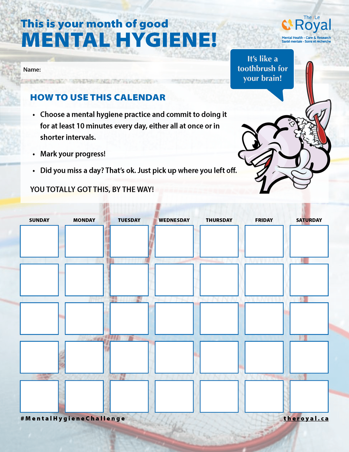 Calendars - The Royal Mental Hygiene Challenge Participant Toolkit