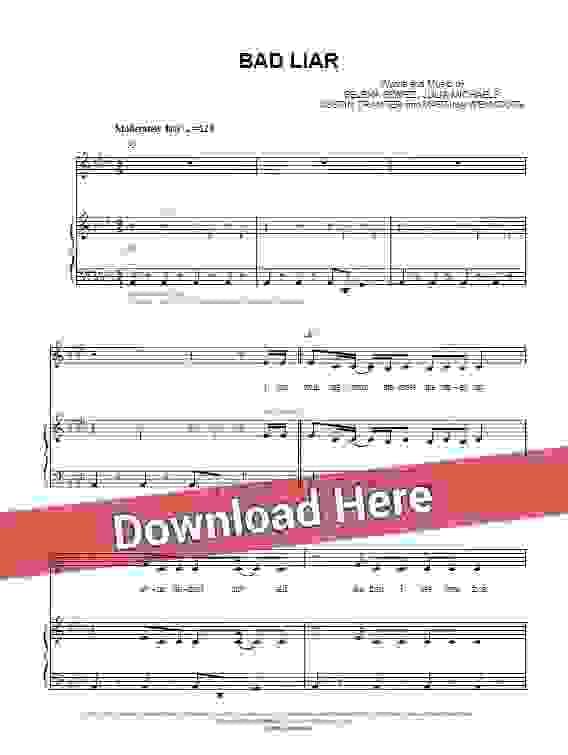 Selena Gomez Bad Liar Sheet Music Notes