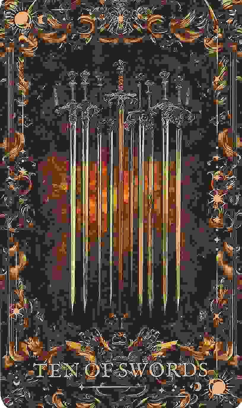 Thoth Tarot 10 of Swords (Ruin) vs Arcane Tarot Ten of ...