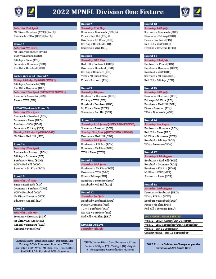 2022 MPNFL Fixture - Edi Asp Sporting Club