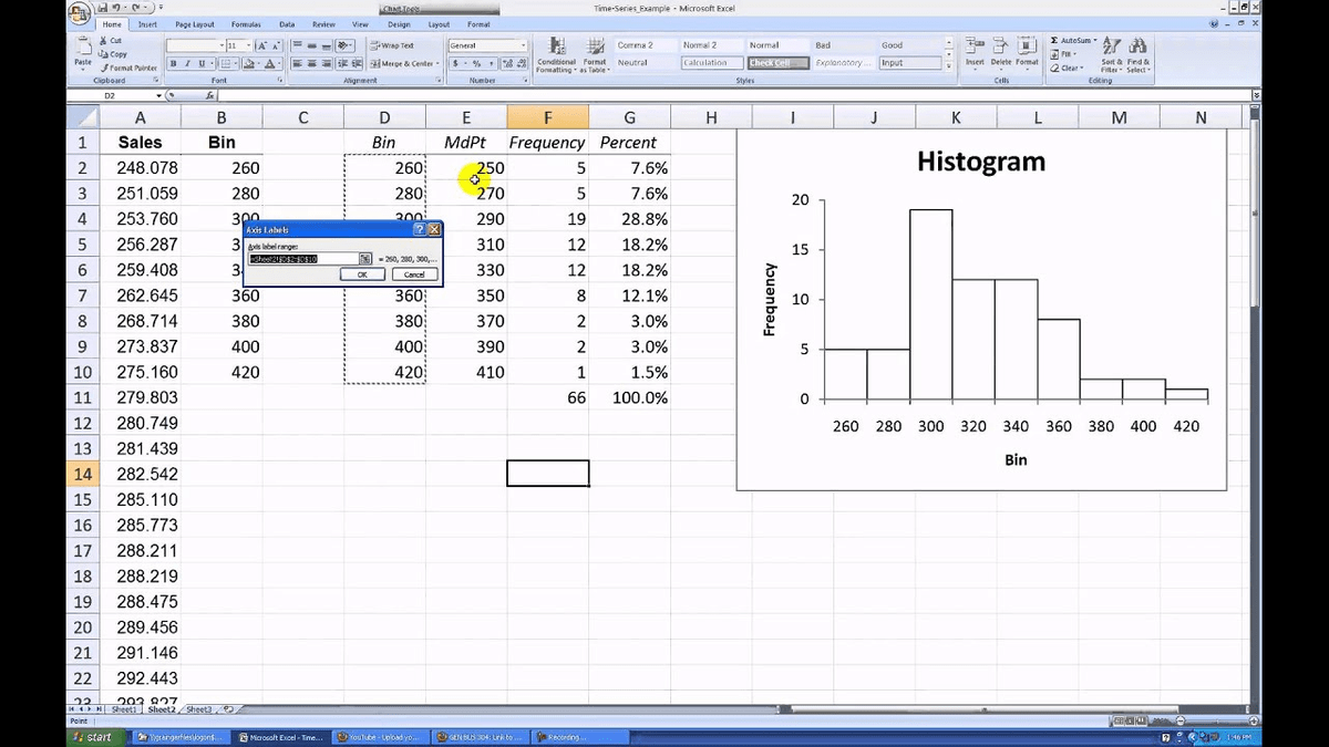 Excel make histogram