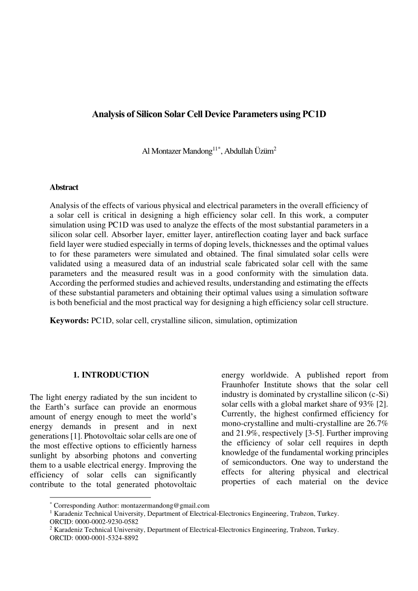 How do i calculate efficiency of solar cell using pc1d