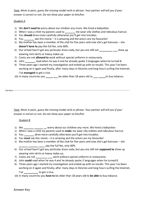 Mixed modal verbs exercises pdf with answers