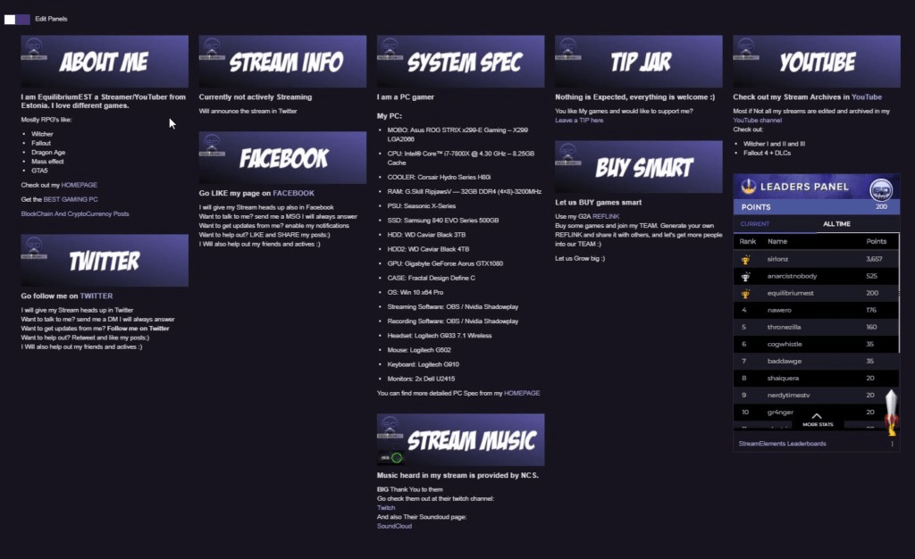 Twitch panel examples