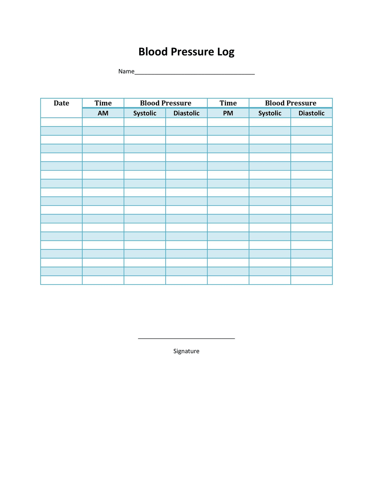 Blood pressure chart large print printable
