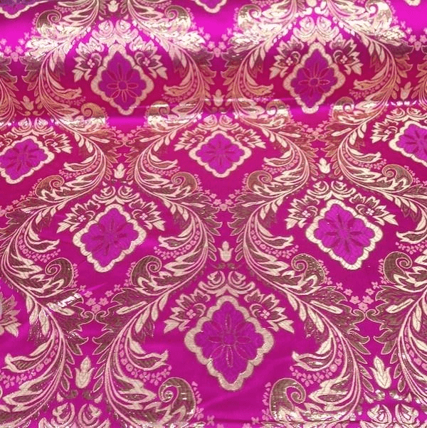 Metallic floral brocade fabric texture