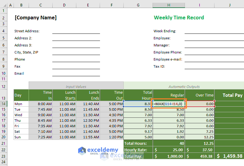 Calculate hours worked excel template