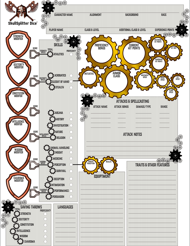 Wotc character sheet dnd 5e pdf flat
