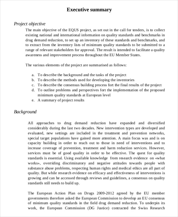 Business executive summary example