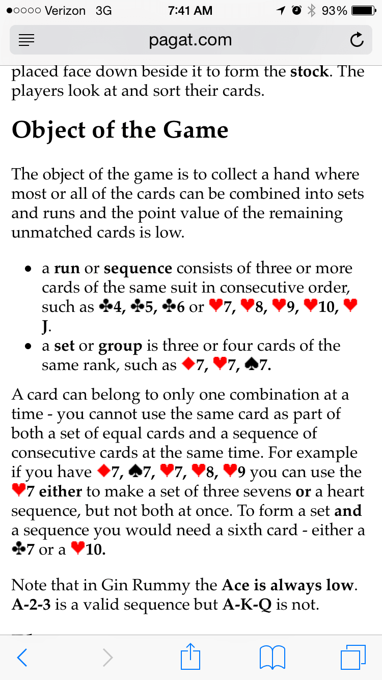 rummy cards sequence