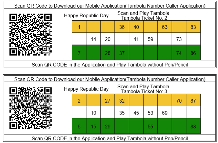 100 printable tambola tickets