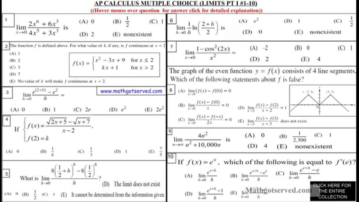 Ap calculus derivative multiple choice questions ab