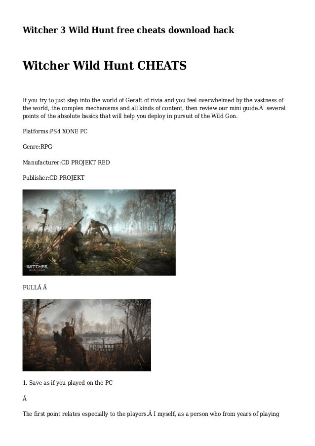 The witcher 3 cheat code pc