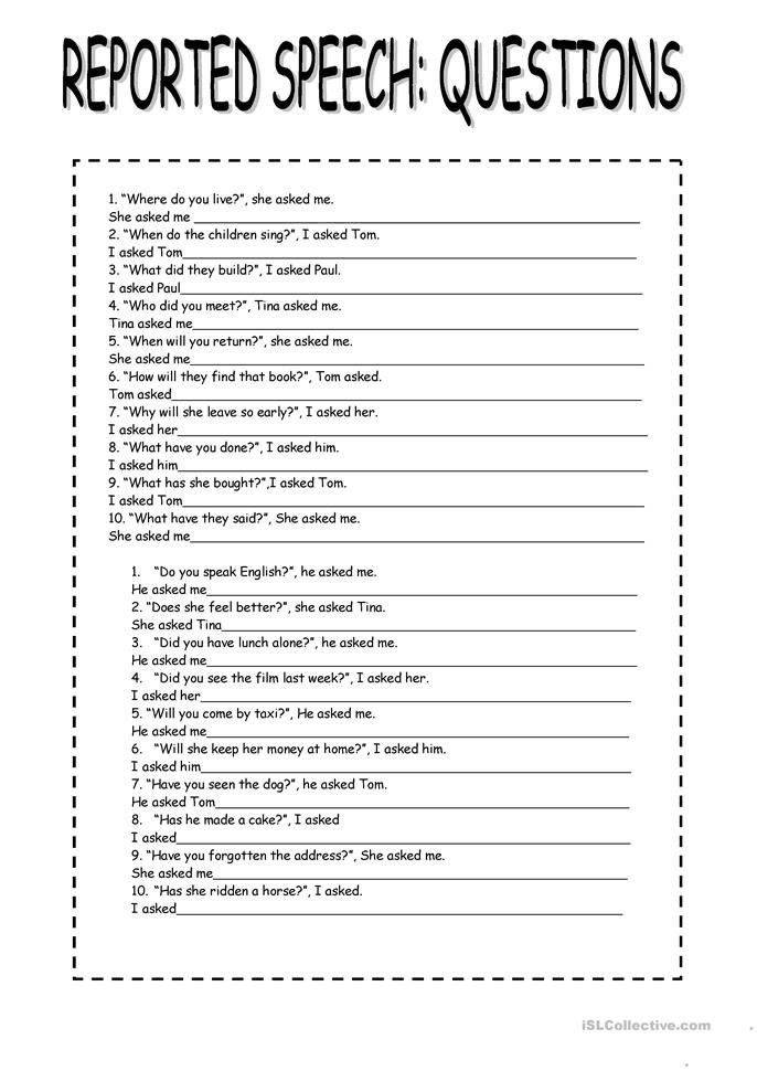 Reported speech questions exercises