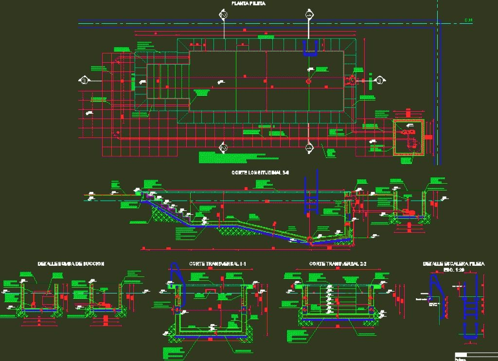 Overflow swimming pool details dwg