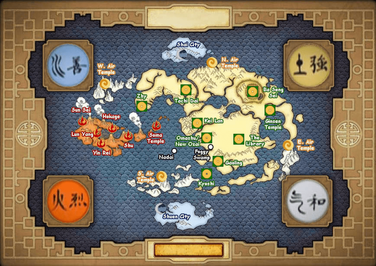 Map of avatar the last airbender world